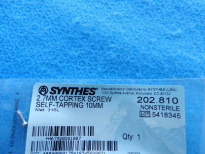 Synthes Surgical 2.7mm / 10mm Self Tapping Cortex Screw 202.810 NEW ...