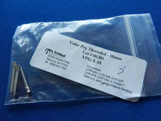 TriMed Volar Peg Threaded, 18mm QTY (3) REF VPG-T-18 – Ringle Medical ...