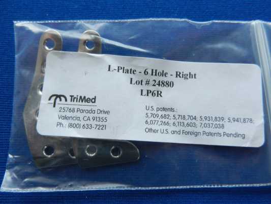 TriMed L-Plate – 6 Hole – Right LP6R QTY (2) – Ringle Medical Supply LLC