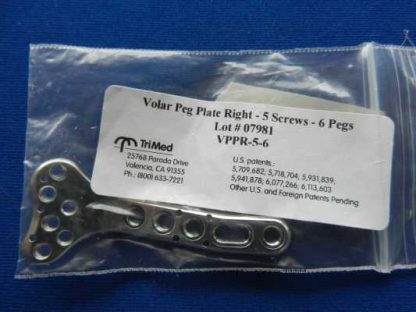 TriMed Volar Peg Plate Right, 5 Screws, 6 Pegs VPPR-5-6 – Ringle ...