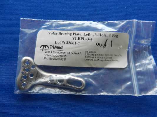 TriMed Volar Bearing Plate, Left, 3-Hole, 4 Peg VLBPL-3-4 – Ringle ...