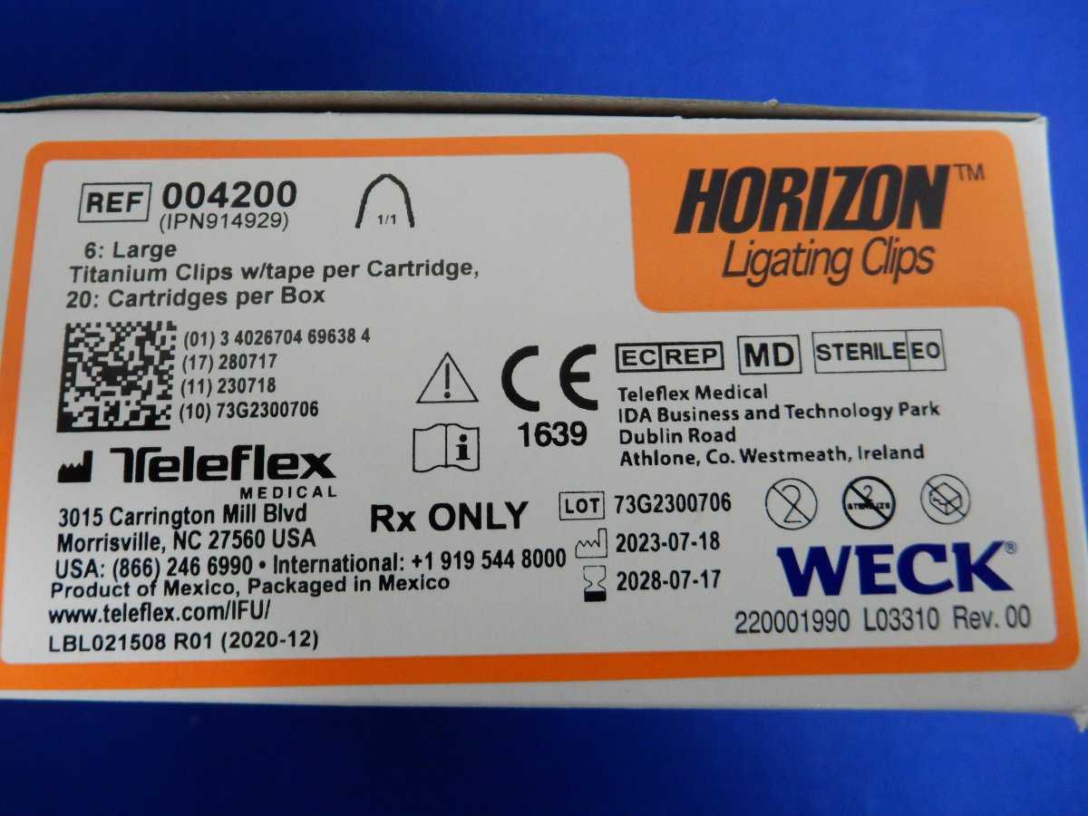 Weck Horizon 004200 Titanium Large Ligating Clips Box of 20 – Ringle ...